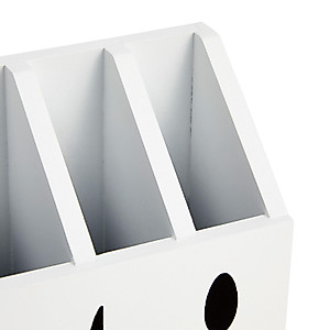 Wooden Utensil Holder, Silverware Caddy for Kitchen (7 x 5.5 x 6.6 In, White)