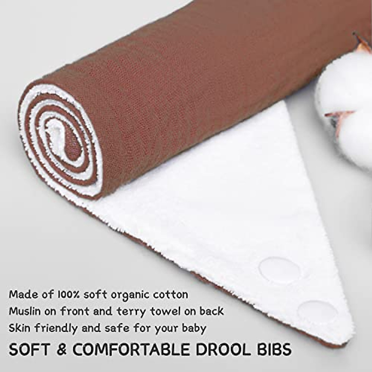 Bearmoss Muslin Baby Drooling Bibs 8 Pack, 100% Cotton Triangular Bandana Bibs Gift for Baby Girls Boys Teething Drooling (Coconut Mocha)