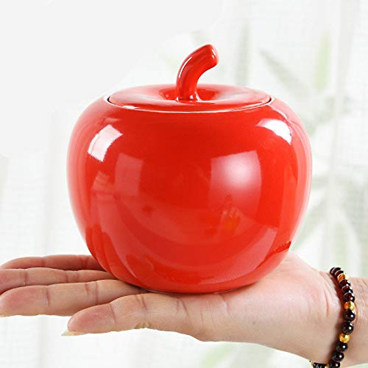 Ceramic Red Apple Shape Sealed Candy Dish Food Storage Jar For Christmas,350ml