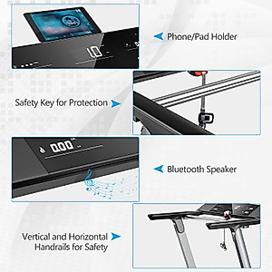 GYMAX Folding Treadmill, Italy Designer Electric Treadmill with Heart Rate Belt, LED Display, Quick Speed Switch Button, Freestanding Home Gym Running Machine for Small Space