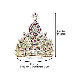 Vedic Vaani Elegant Navratri Goddesses Maa Navdurga Sherawali MATA Multicolour Gemstones Decorative Mukut/Crown/Handmade Designer Taj for Navdurga Festival, Puja, Goddess Idol/Statue