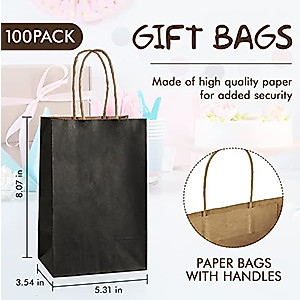 [100 Pack]Paper Bags with Handles Bulk, 8 * 5.25 * 3.75 Inch Small Black Kraft Paper Bags, Paper Shopping Bags, Christmas Kraft Gift Bags, Birthday Gift Bags for Restaurant, Takeout, Business.