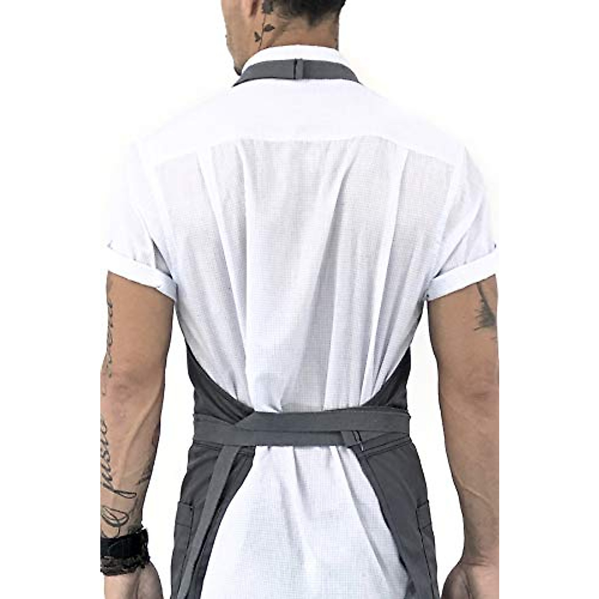 Under NY Sky No-Tie Armor Gray Apron – Durable Twill with Leather Reinforcement, Split-Leg – Adjustable for Men and Women – Pro Barber, Tattoo, Barista, Bartender, Baker, Hair Stylist, Server Apron