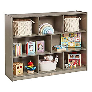 ECR4Kids 8-Compartment Mobile Storage Cabinet, 36in, Classroom Furniture, Grey Wash
