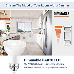 TUMUPSM LED PAR20 Light Bulbs Dimmable 3000K Warm White, 7W 600LM E26 Flood Bulb, 50W 60W Halogen Equivalent, 40 Degree Track Recessed Led Bulb, 4 Pack