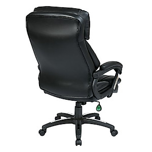 Office Star FL Series Oversized Faux Leather Executive Office Chair with Padded Loop Arms, Adjustable Height, Built-in Lumbar Support, and Tilt Control, Black