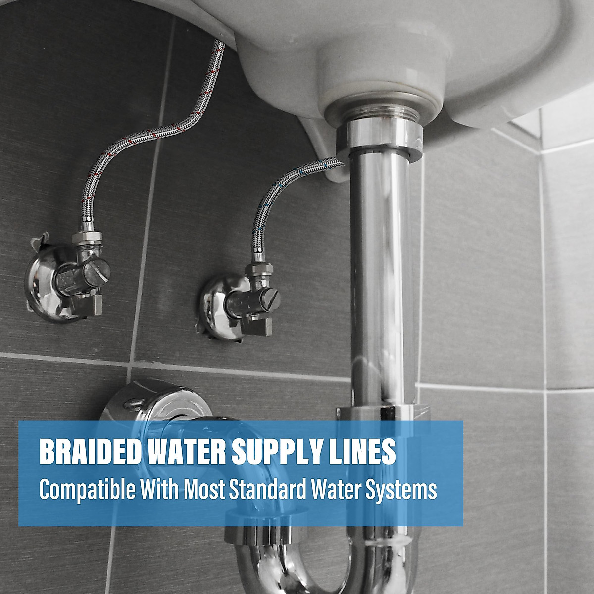 4 Pcs Faucet Hose Connectors, 3/8" Comp x 1/2" FIP Premium Braided Stainless Steel Water Supply Lines for Bathroom, Toilet and Kitchen Faucets (24 Inch)