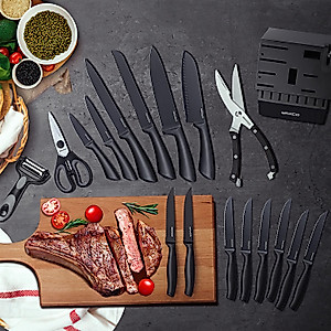 RAXCO Knife Block Set-Kitchen Knife Set,Knife Sets for Kitchen with Block & Sharpener,Black