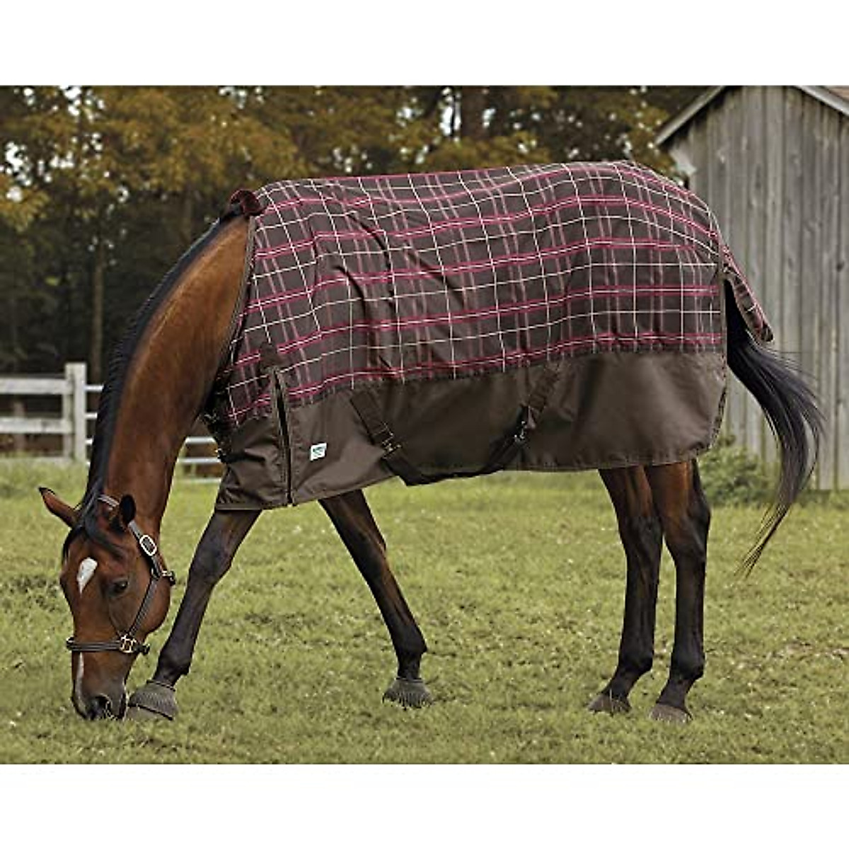 Rider's International by Dover Saddlery Plaid Medium-Weight Turnout Blanket, Size 84, Mahogany Rose