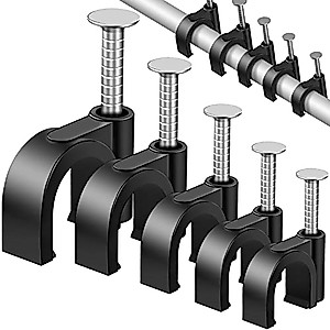 Cable Clips Black with Steel Nails, 500PCS 4/5/6/8/10mm Cable Wire Clips Cable Tacks Coax Nails for RG6, RG59, CAT6, RJ45 Ethernet Cable Clips