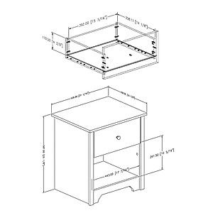 South Shore Vito 1-Drawer Nightstand, Pure White with Matte Nickel Handles