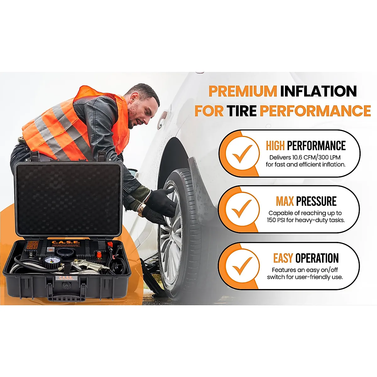 EZ FLATE C.A.S.E. 12 Volt Air Compressor Built Into Heavy Duty Case | Dual Air Compressor | 10.6 CFM | Offroad Air Compressor 4x4 |150 PSI | Portable Inflator With Pressure Gauge