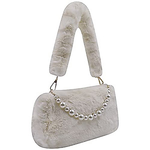 BOLLEY JOSS Fluffy Underarm Bag Elegant Fuzzy Tote Purse Plush Furry Shoulder Bag for Girls Women Autumn Winter