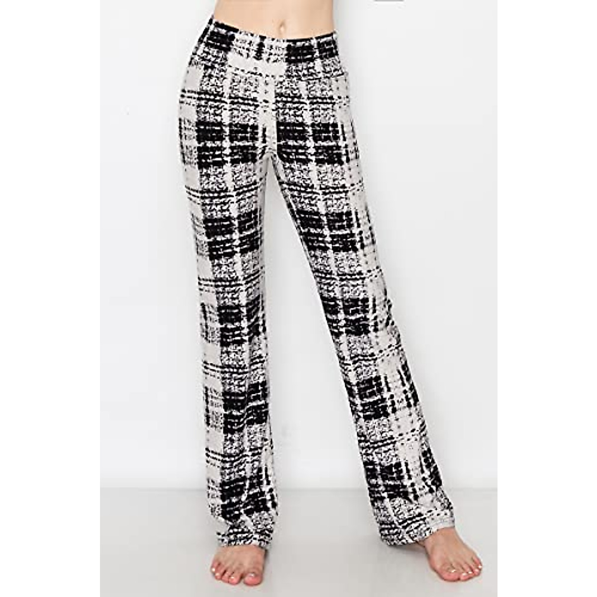ALWAYS High Waist Flare Pants - Buttery Soft Bootcut Leggings Palazzo Black and White Plaid 2942 XL