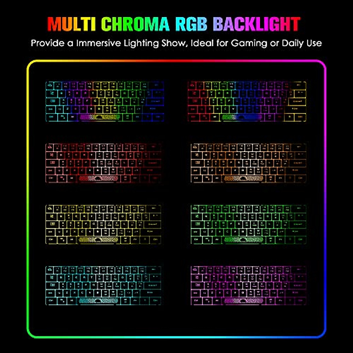 Gaming Keyboard and Mouse Combo Mini Portable with Chroma RGB Backlit Ergonomic 62Key Layout 19Key Anti-ghosting Mechanical Feel 3200DPI Honeycomb Mice USB Wired for PC Mac Gamer Laptop Typists(Black)