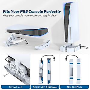 Kytok PS5 Stand & Cooling Fan for Disc & Digital Editions, Horizontal & Vertical Stand with Cooler for Playstation 5 Console
