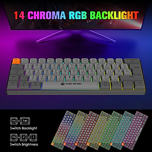 Small Mechanical Gaming Keyboard Type-c Wired with PBT Dye-subbed Keycaps Rainbow RGB Backlit 60% Layout Full Anti-Ghosting 62 Key Ergonomic for Typist Laptop PC Mac Gamer (Gray/Brown Switch)