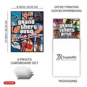 PurpleheARTs | GTA Poster Prints - Set of 5 UNFRAMED (8 inches x 10 inches) GTA Game Poster Prints - Grand Theft Auto Wall Art Decor,