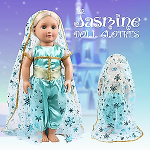 18 Inch Doll Clothes 6PCS Dress Set Includes Snow White, Jasmine, Elsa, Aurora,Merida and Mulan Fits 18 Inch American Doll Girl Princess Clothes