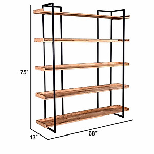 Benjara 68 Inch Wide Bookshelf, Reclaimed Mango Wood Shelves, Black Metal Frame