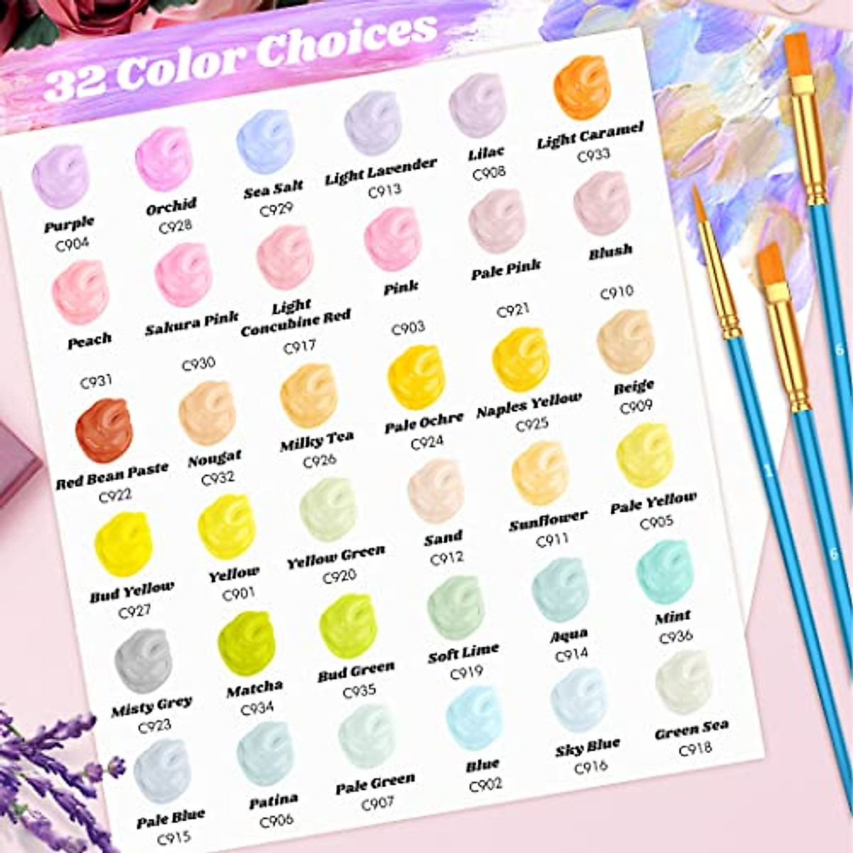 Caliart Acrylic Paint Set with 12 Brushes, 36 Pastel Colors (59ml, 2oz) Art Craft Paint for Artists Students Kids Beginners & Hobby Painters, Halloween Canvas Ceramic Wood Rock Painting Supplies Kit