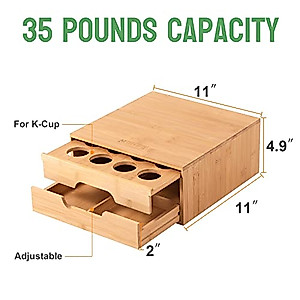 Bamboo Coffee Pods Holder Capsules Storage Drawer Compatible with Keurig K Cup Pods 2-tier K Cup Tea Bag Organizer for Kitchen Office Coffee Bar