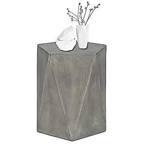 Adeco Modern 18" H Concrete Side Table Indoor Outdoor Accent End Table, Pentagon Garden Stool Plant Stand for Patio Living Room Bedroom