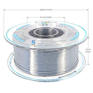 YOUSU Silk Silver PLA Filament 1.75mm 3D Printer Filament with Shiny Surface, Shiny Metallic PLA Silk Filament 1kg Spool, Compatible with Most of 3D Printer.