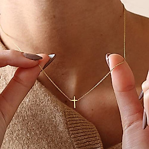 Fwlisesa Small Cross Necklaces for Women, Dainty Gold Necklace 14k Gold Plated Cute Tiny Cross Pendant Necklace Simple Gold Choker Necklaces for Women Trendy Aesthetic Jewelry Gifts for Women