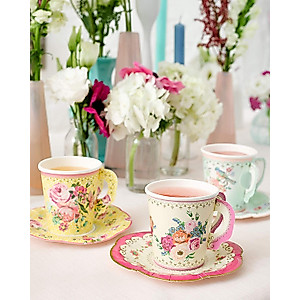 Talking Tables 24 Count Truly Scrumptious Party Vintage Floral Tea Cups and Saucer Sets