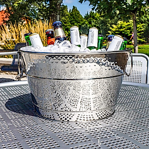 BREKX Stainless Steel Ice Bucket Round - Leak-Resistant Champagne Bucket - Hammered Drink Cooler for Parties - 15 Quarts - Metal Gift Basket for Wedding, Anniversary, or Housewarming