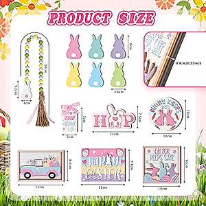14 Pieces Easter Tiered Tray Decorations Includes 1 Pc Easter Gnomes Bunny Plush Doll 3D Wooden Centerpiece Table Signs Easter Pattern Wood Flag Happy Spring Decoration for Indoor Home Kitchen Decor