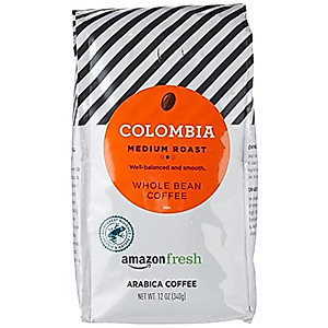 AmazonFresh Colombia Whole Bean Coffee, Medium Roast, 12 Ounce (Pack of 3)