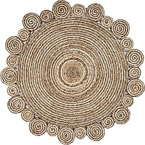 Lr Home Ox Bay Organic Jute Spiral Area Rug, Bleach and Natural, 4' Round