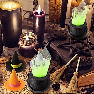 Deekin 48 Pcs Halloween Party Decorations Witch Accessories, Include Mini Witch Hat and Witch Broom, Miniatures Plastic Cauldron Pot and Mesh Gauze for Halloween Wizard Theme Party Favor, DIY Craft