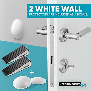 Strongest Door Stopper, Heavy Duty Door Stop Wedge Made of Premium Quality Zinc and Rubber Suits Any Door, Any Floor. Set of 2 Plus Bonus Self Adhesive Wall Protectors