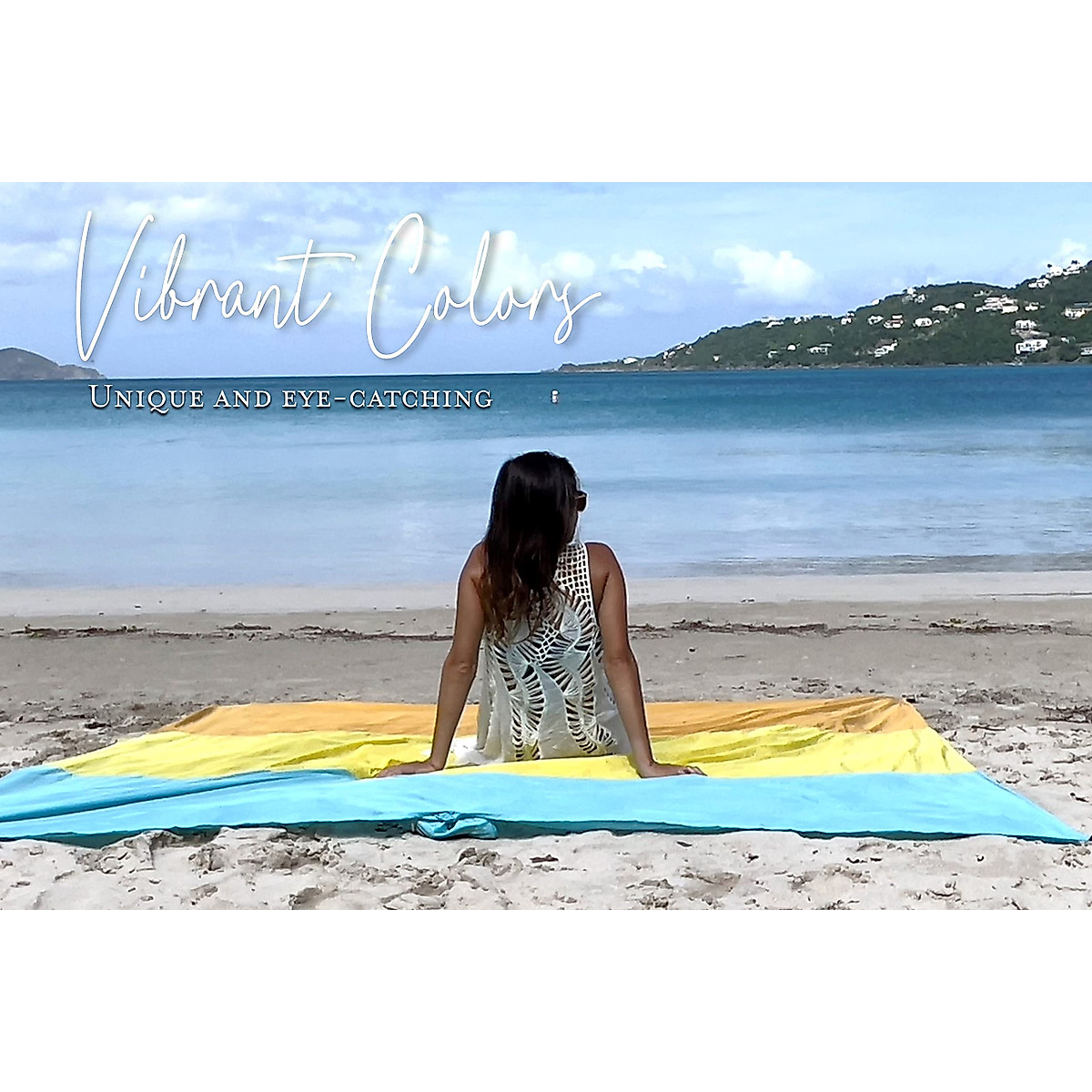 BINDLE Eco-Beach Blanket 84"x80" Large, Recycled Lightweight Material, Sand Free Water Resistant Sandproof, Oversized Portable Picnic Mat for Outdoors Camping Travel, Beach Vibes