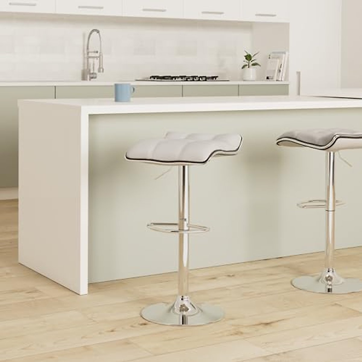 ErgoDesign Bar Stools Set of 2, Square Backless Adjustable Bar Stools, Swivel Bar Stool, Barstools Set of 2 (White)