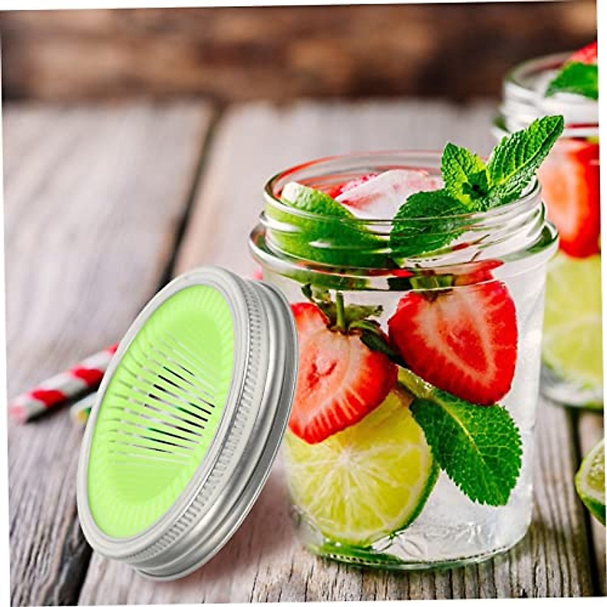 DOITOOL 2pcs Mason Jar Lids Canning Kit Jar Sprouter Lids Sprouting Jar Strainer Lids Sprouting Strainer Screen Sprout Maker for Home Sprouting Lid Sprouting Jar Lids Green Glass Bottle