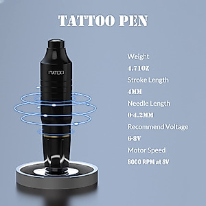 ITATOO Tattoo Gun for Beginners Cartridge Tattoo Machine Kit with Tattoo Inks Power Supply Tattoo Pen Kit WTK164(Black)