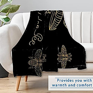 Golden Bee Prints Soft Warm Cozy Blanket Throw for Bed Couch Sofa Picnic Camping Beach, 150×100cm