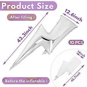 10 Pcs Large Lightning Bolt 45 Inch Flash Balloons Foil Party Balloons Flash Birthday Party Supplies Lightning Bolt for Boys Birthday Party Wedding Graduation Baby Shower Decorations (Silver)