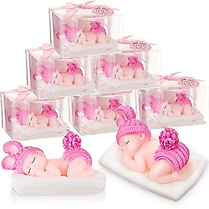 8 Pack Sleeping Baby Cake Topper Candle Pink Blue Baby Shower Candles Baby Shower Favors Children's Birthday Handmade Cake Topper Candle Wedding Festival Party Favors Decorations(Pink)