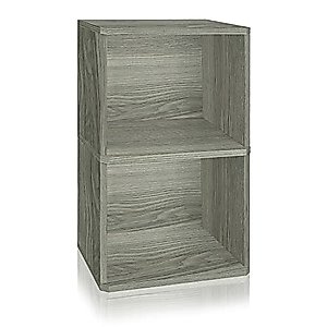 Way Basics Vintage Vinyl Record Cube 2-Shelf Storage, Organizer - Fits 170 LP Albums (Tool-Free Assembly and Uniquely Crafted from Sustainable Non Toxic zBoard Paperboard) Grey