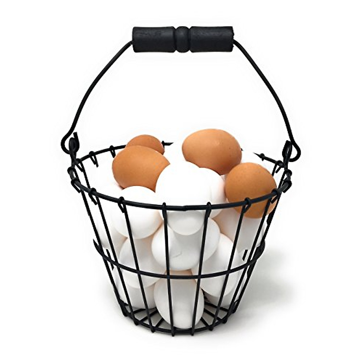 Wire Egg Basket, Round with Wood Handle, Black by EggBaskets