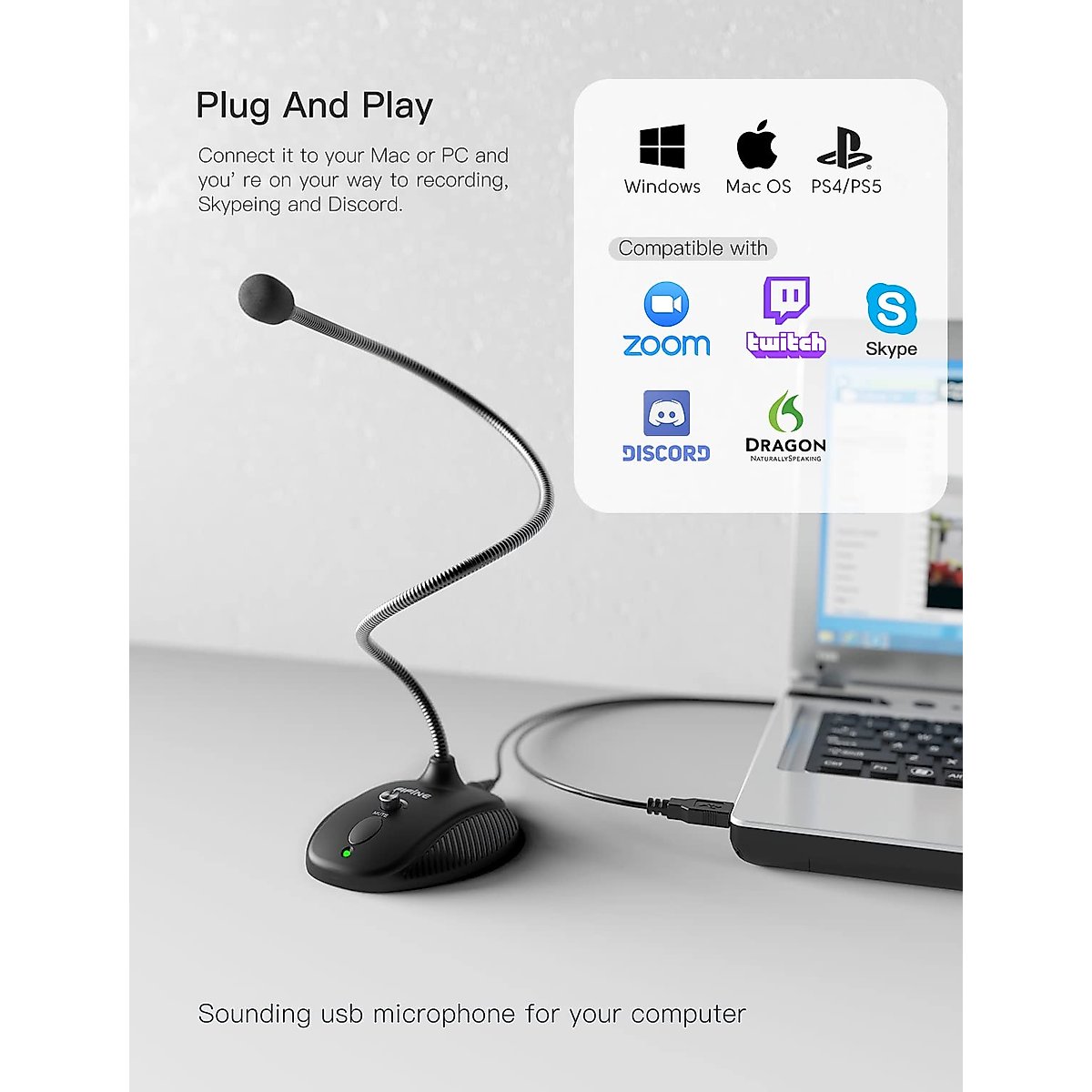 Fifine USB Computer Microphone, Plug &Play Desktop Condenser PC Laptop Mic,Mute Button with LED Indicator, Compatible with Windows/Mac, Ideal for YouTube,Zoom,Recording,Twitch Games(K054)