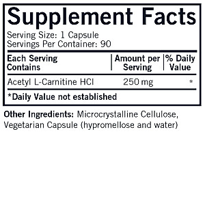 Kirkman - Acetyl L-Carnitine 250 mg - 90 Capsules - Supports Sustained Cellular Energy Production - Hypoallergenic