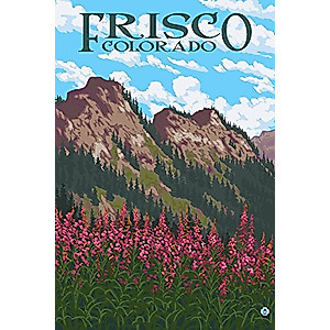 Frisco, Colorado, Fireweed and Mountains (24x36 Giclee Fine Art Print, Recycled Wood Frame, Espresso Brown)