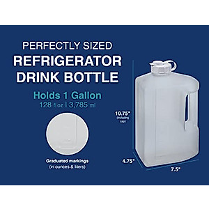 Arrow 1 Gallon Plastic Jug for Cold Drinks - Refrigerator Bottle with Cap, Easy-Pour Spout and Graduated Markings - Made in USA, BPA Free Plastic - Ideal for Water, Iced Tea, Juice, Milk