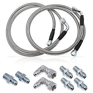OSIAS Stainless Steel Braided Transmission Cooler Hoses Fittings， Fit for Chevy Mopar GM GMC Buick Cadillac Cars and Trucks, Replace TH350 700R4 TH4